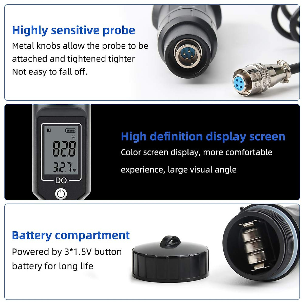 RCYAGO Portable Dissolved Oxygen and Temperature Meter, DO Range: 0-40.00 mg/L, 0.1 mg//L Resolution, Digital Dissolved Oxygen Meter with Electrode Filling Fluid (No Backlight)