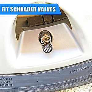 Black Tire Valve Stem Covers Metal Tire Air Caps with Plastic Liner American Flag Tire Stem Valve Caps, Corrosion Resistant, Universal for Car Truck Motorcycle Bike (4 Pack)