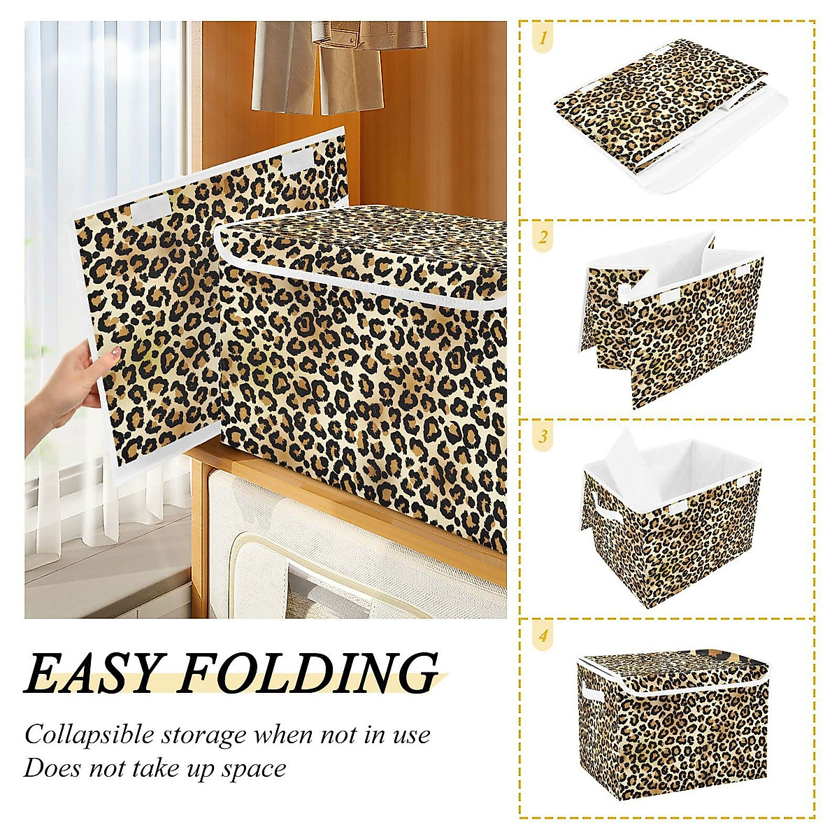 Kigai Fashion Colorful Leopard Animal Print Storage Bin, Storage Baskets with Lids Large Organizer Collapsible Storage Bins Cube for Bedroom, Shelves, Closet, Home, Office 16.5 X 12.6 X 11.8 Inch