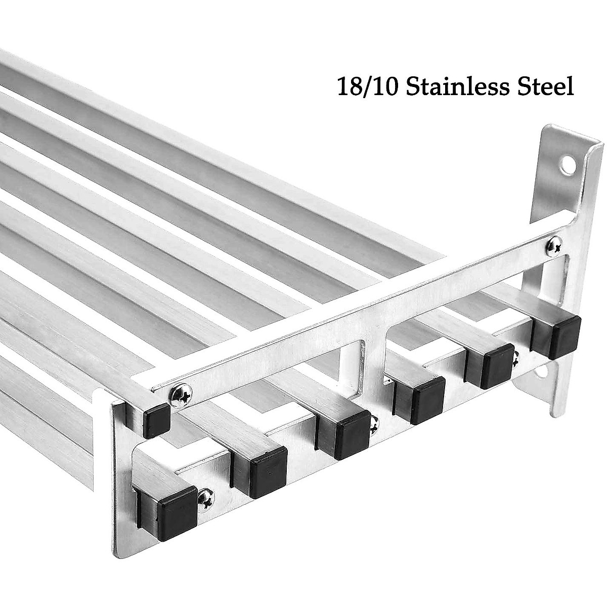 istBoom Wall Mounted Pot Holder Pan Organizer with 16 Hooks, Stainless Steel Kitchen Wall Pots and Pans Rack, Heavy Duty, Modern Slat Design (24'' by 9 1/2")