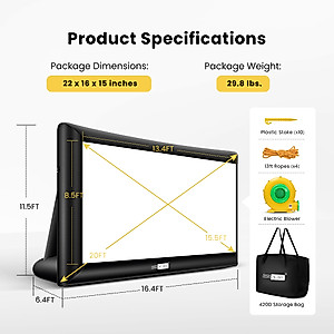 VIVOHOME 20 FT Inflatable Projector Screen for Outside, Blow Up Movie Screen Outdoor Use, Mega Large TV Screen with Carry Bag for Backyard, Triangular Back Support