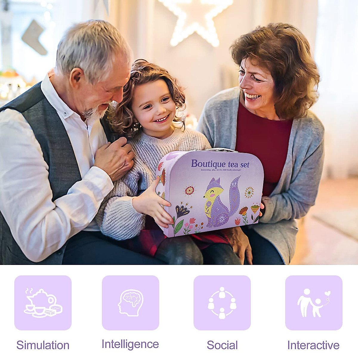 44PCS Tea Set for Little Girls, Kids Pretend Toys Playset, Teapot Dishes Dessert Mini Ice Cream Cart & Carrying Case, Princess Tea Time Kitchen Pretend Play Toys Gift for Toddlers Girls Age 3-8