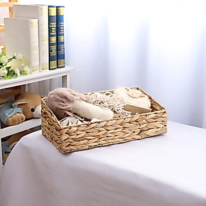 YAHUAN Hand Woven Water Hyacinth Baskets for Organizing Woven Trapezoid Basket Pantry Baskets Trapezoid Storage Bin for Shelves, Pantry, Closet and Home Decor (Water Hyacinth)