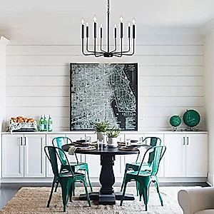 ALISADABOY Black Chandeliers for Dining Room Farmhouse 8 Light Rustic Industrial Candle Hanging Light Fixture for Living Room Kitchen Island Entryway Foyer Bedroom Pendant Lighting