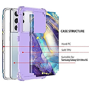 Rancase for Galaxy S21 Ultra 5G Case,Three Layer Heavy Duty Shockproof Protection Hard Plastic Bumper +Soft Silicone Rubber Protective Case for Samsung Galaxy S21 Ultra 5G 6.8 inch,Purple