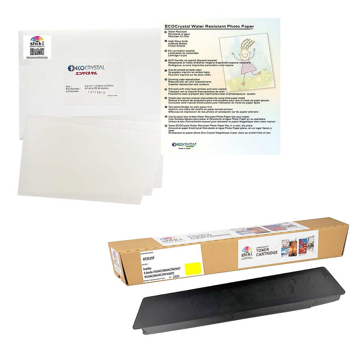 SHIKI Eco Crystal Water Resistant Laser Printer Paper & Compatible Toner Cartridge Replacement for Toshiba E-Studio 2515AC, etc. Yellow (TFC415UY)