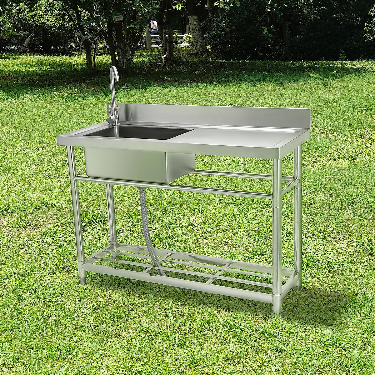 VEVOR Stainless Steel Utility Sink, 1 Compartment Free Standing Small Sink w/Workbench Faucet & legs, 39.4 x 19.1 x 37.4 in Commercial Single Bowl Sinks for Garage, Restaurant, Laundry, NSF Certified