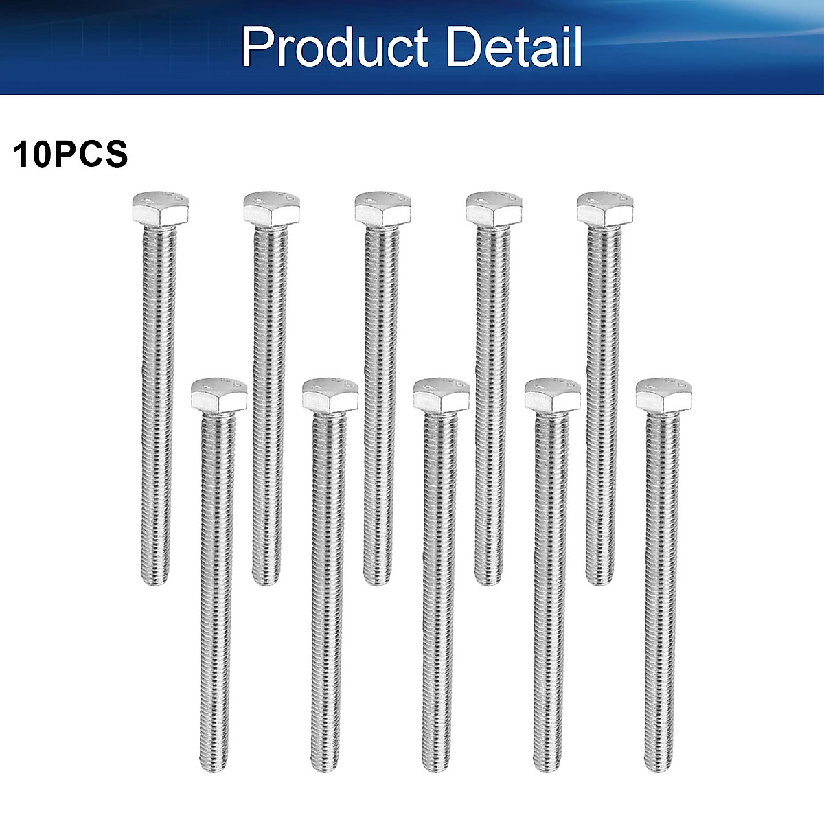 Yinpecly M8-1.25 x 100mm Hex Bolt Hex Flat Head Cap Bolts Screws for High-Pressure Flow Pump Impellers Silver 10pcs
