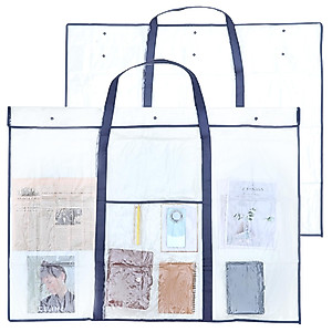 Ubamdom 2 PCS Large Art Portfolio Bag, 48" x 36" Art Portfolio Case, Art Portfolio Bag, PVC Anchor Chart Storage, Large Capacity Bulletin Board Organizer with Pocket, For Classroom, Office(Black)