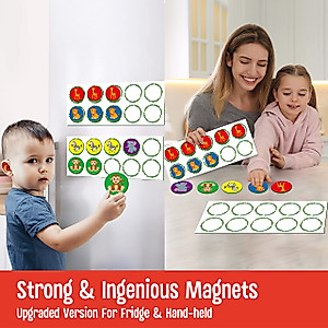 Magnetic Ten-Frame Set, 5 Frames & 55 Colorful Counters Ten Frame Math Games Jungle Themed Math Manipulative Counting Toys for Kindergarten Preschool, 5 Colors & 5 Animals (Fridge & Hand-held)