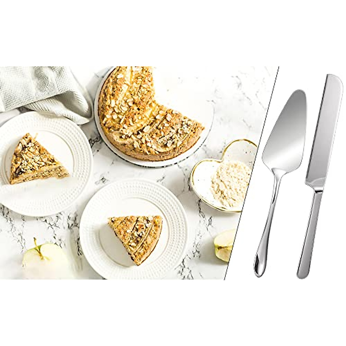 KSENDALO Elegant Wedding Cake Knife Server Set Stainless Steel Pie Cutter Utensils Wedding Party Celebration Home Use Cake Cutting Set( Silver)