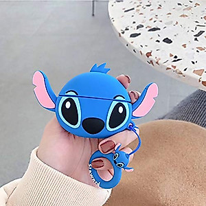 Compatible with Stitch AirPods Case 1/2, Protective Silicone Cute Funny Kawaii for Stitch AirPods Case, Kids Teens Boys Girls Cartoon 3D Cover for AirPods Case Stitch with Ring (Big Ear Blue Stitch)
