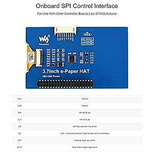 Coolwell Waveshare 3.7inch E-Paper E-Ink Display HAT for Raspberry Pi/Jetson Nano, 480×280 Pixels e-Paper Module, Black/White Color, SPI Interface