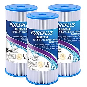 PUREPLUS 10" x 4.5" Whole House Pleated Sediment Filter for Well Water, Replacement Cartridge for GE FXHSC, Culligan R50-BBSA, Pentek R50-BB, DuPont WFHDC3001, American Plumber W50PEHD, GXWH40L, 3Pack