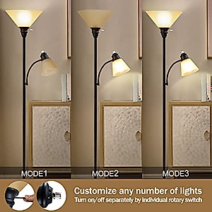 GyroVu Floor Lamp, Standing Lamp, Torchiere Floor Lamp with 8W Main Light & 6W Adjustable Reading Lamp, 2700K Eye-Caring Warm Lamps, 72" Floor Lamps for Living Room, LED Bulbs Included(Black)