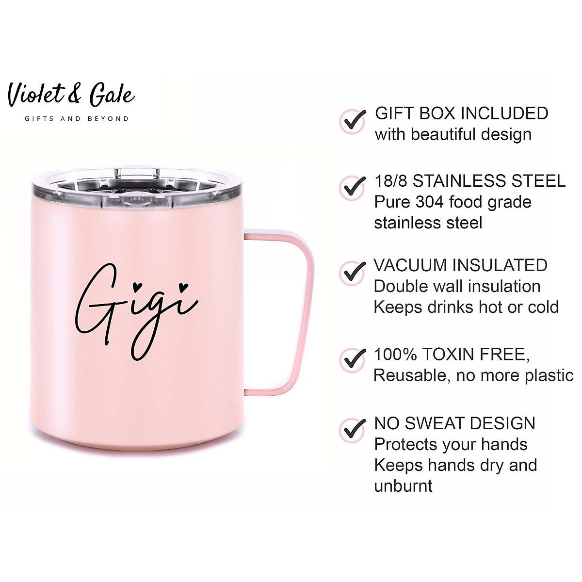 VIOLET & GALE Gigi Gifts for Grandma 12oz Lovely Gigi Coffee Mug for GG from Grandkids Gigi to Be Travel Tumbler Cup