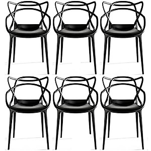 2xhome - Set of 6 Black Dining Room Chairs - Modern Contemporary Designer Designed Popular Home Office Work Indoor Outdoor Armchair Living Family Room Kitchen
