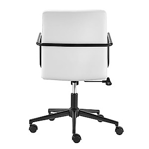 Euro Style White Faux Leather/Black Steel Leander Rolling Office Chair with Armrests - Modern Computer Desk Chair with Wheels for Work, Gaming