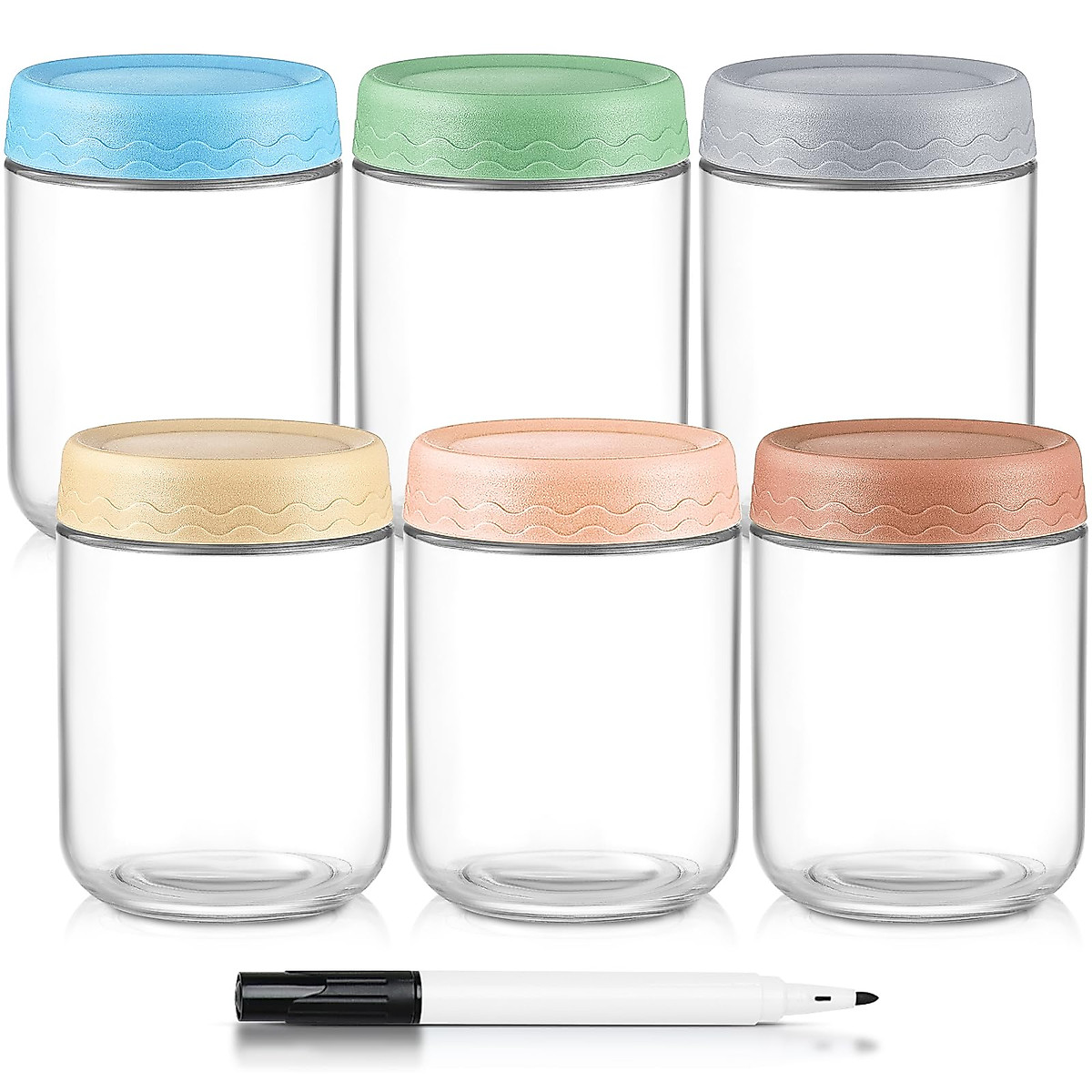 DRKIO 16 Oz Overnight Oats Containers with Lids - 6 Pack Glass Storage Jars with Airtight Lids Wide Mouth Mason Food Jars Great for Meal Prep Salad Chia Pudding Snacks Yogurt Sugar Spice Cereal