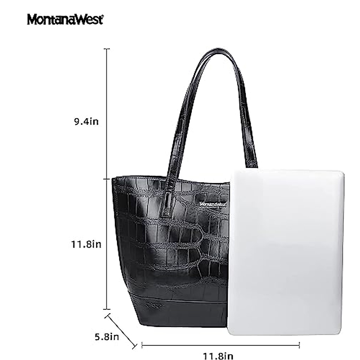 Montana West Tote Bag for Women Crocodile Pattern Handbag Elegant Shoulder Bag Chic Hobo Purses MWC-069BK