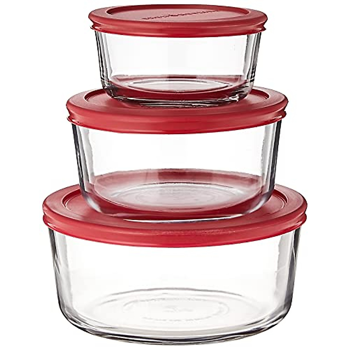 Anchor Hocking Classic Glass Food Storage Containers with Lids, Red, 6-Piece Set, Model Number: