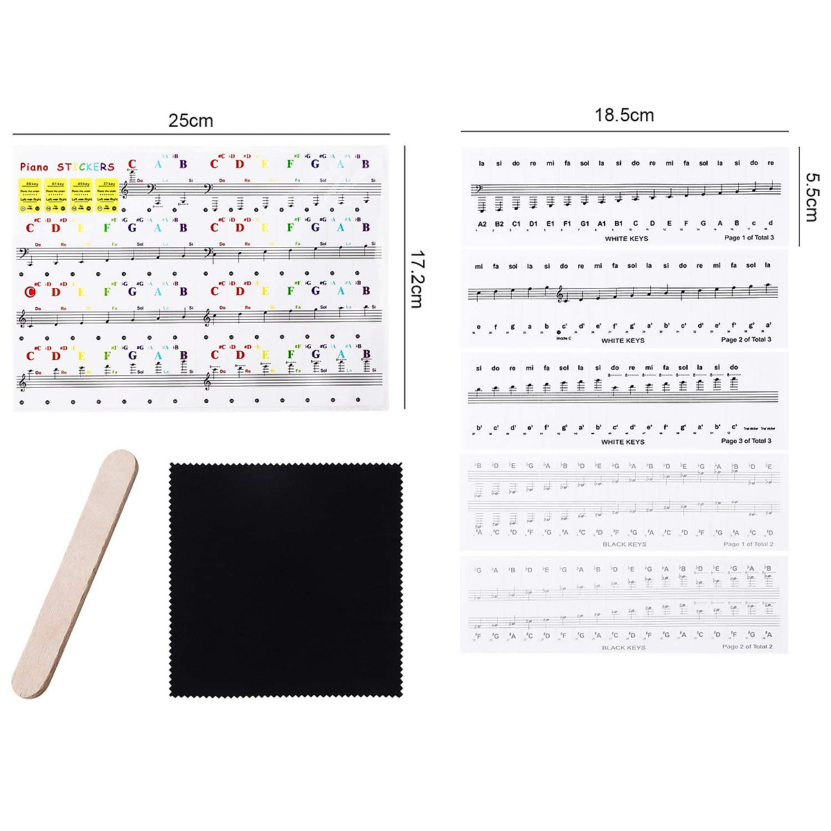 Piano Sticker Piano Keyboard Stickers Piano Stickers for Keys 32, 37, 54, 61, 88 Replacement Piano Stickers with Mounting Stick Wiping Cloth Color Piano Stickers Black Piano Stickers 2 Pack