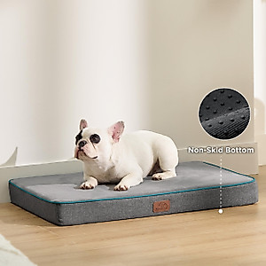 Bedsure Memory Foam Dog Bed for Small Dogs - Orthopedic Waterproof Pet Mat for Crate with Removable Washable Cover and Nonskid Bottom - Water-Resistant Plush Flannel Fleece Top Pet Bed, Grey