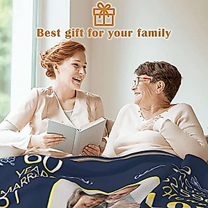 Custom Anniversary Blanket with Name Picture & Date, Personalized Gifts for 40th 50th 60th Wedding Anniversary, Custom Blanket for Couple, Golden 50 Years of Marriage Gifts for Dad, Mom, Grandparent