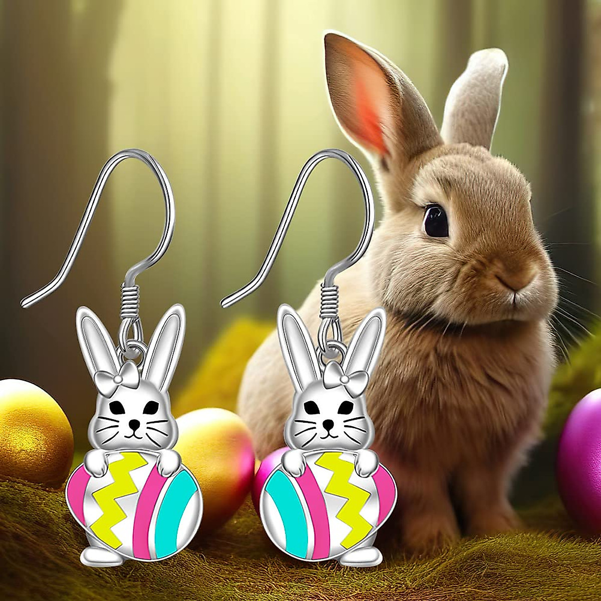 Easter Earrings for Women Easter Bunny Earrings Egg Dangle Sterling Silver Easter Bunnies Gifts