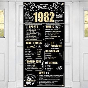 41st Birthday Decorations Back in 1982 Door Banner for Men Women, Black Gold Happy 41 Birthday Door Cover Party Supplies, 41 Year Old Birthday Backdrop Sign Decor for Outdoor Indoor