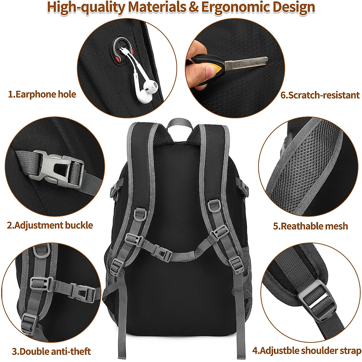 JIELV 30L Lightweight Foldable Waterproof Packable Daypack Small Hiking Backpack Travel Camping Outdoor for Men Women(Black)