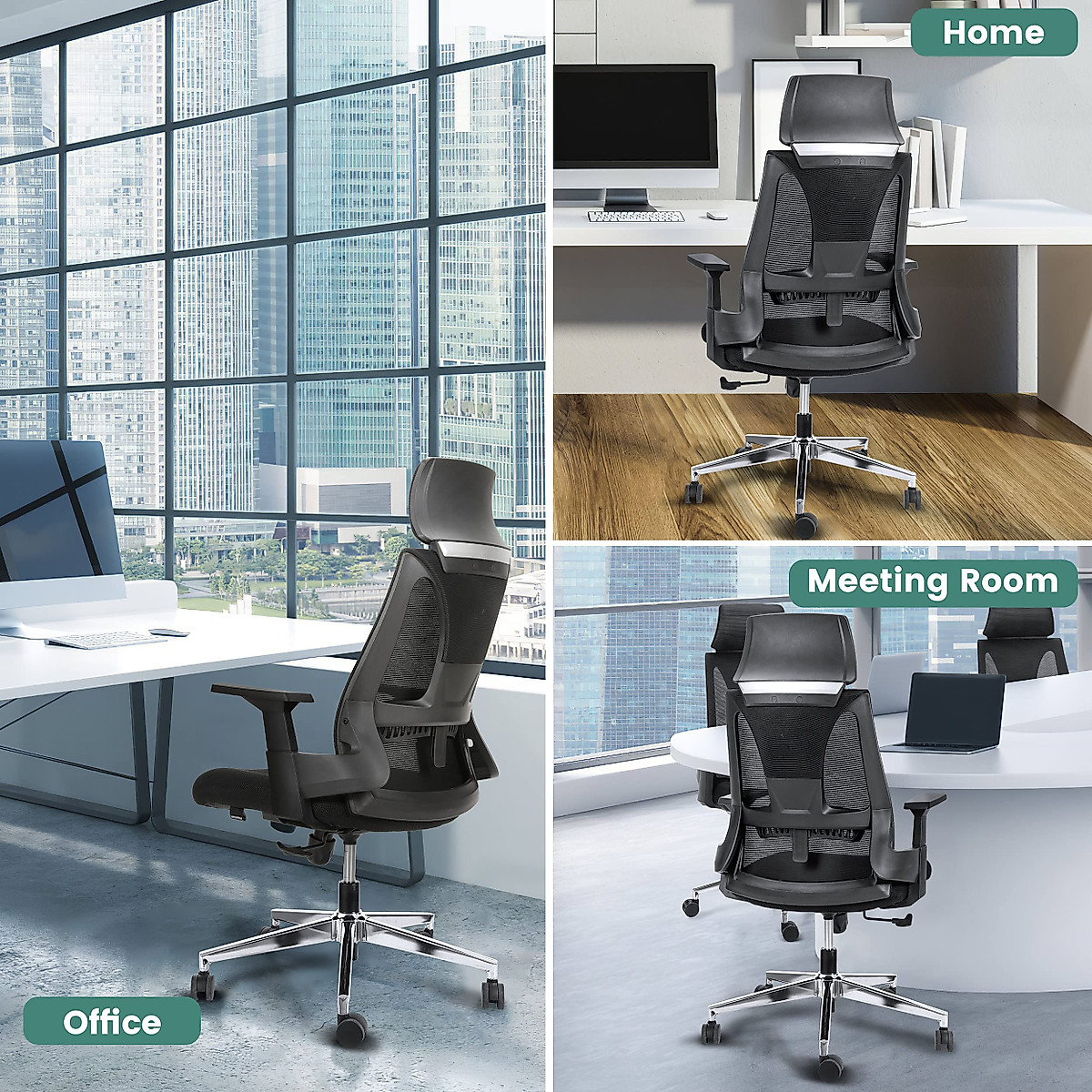 Raynesys Ergonomic Chair for Heavy People, 350 LBS Capacity with Wide Seat, Comfortable Headrest, Tilt Function Adjustable Lumbar Support,Breathable Mesh for Home Office, Black & Black