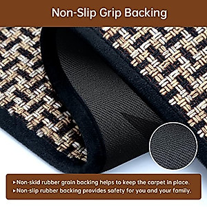 eqivei Kitchen Rugs and Mats Non Skid Washable Set of 2 PCS, Absorbent Runner Rugs for Kitchen, Farmhouse Weave Floor Mats in Front of Sink, 17.3"x 47"+17.3"x 29" (Black)