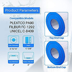 POOLPURE PLF90A Pool Filter Replaces Hayward C900, CX900RE, Pleatco PA90, Unicel C-8409, Filbur FC-1292, Sta-Rite PXC95, 90 sq.ft Cartridge, 2 Pack