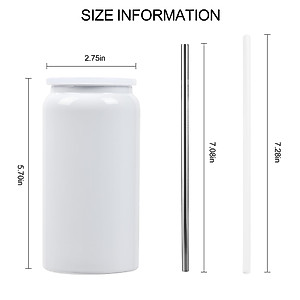 JYLJINGYULI 12 Pack 16 oz Sublimation Tumblers Blanks Glass Cups with Cup lid and straw,Stainless Steel double wall insulated Cups Blank, for Craft DIY