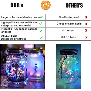 Solar Mason Jar Lights - Solar Fairy String Lights ,Lids with 8 Hangers.fairy lights solar powered outdoor waterproof ,for Mason Jar Décor ,christmas decorations,Patio Yard Garden Outdoor (No Jars)