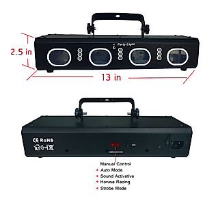 Upgraded 4 Lens DJ Disco Lights for Parties Laser Light Show with 9 LED Strobe Lights Remote&DMX512 Control, Sound Activated Club Lights for Home Party Birthday,Halloween,Christmas