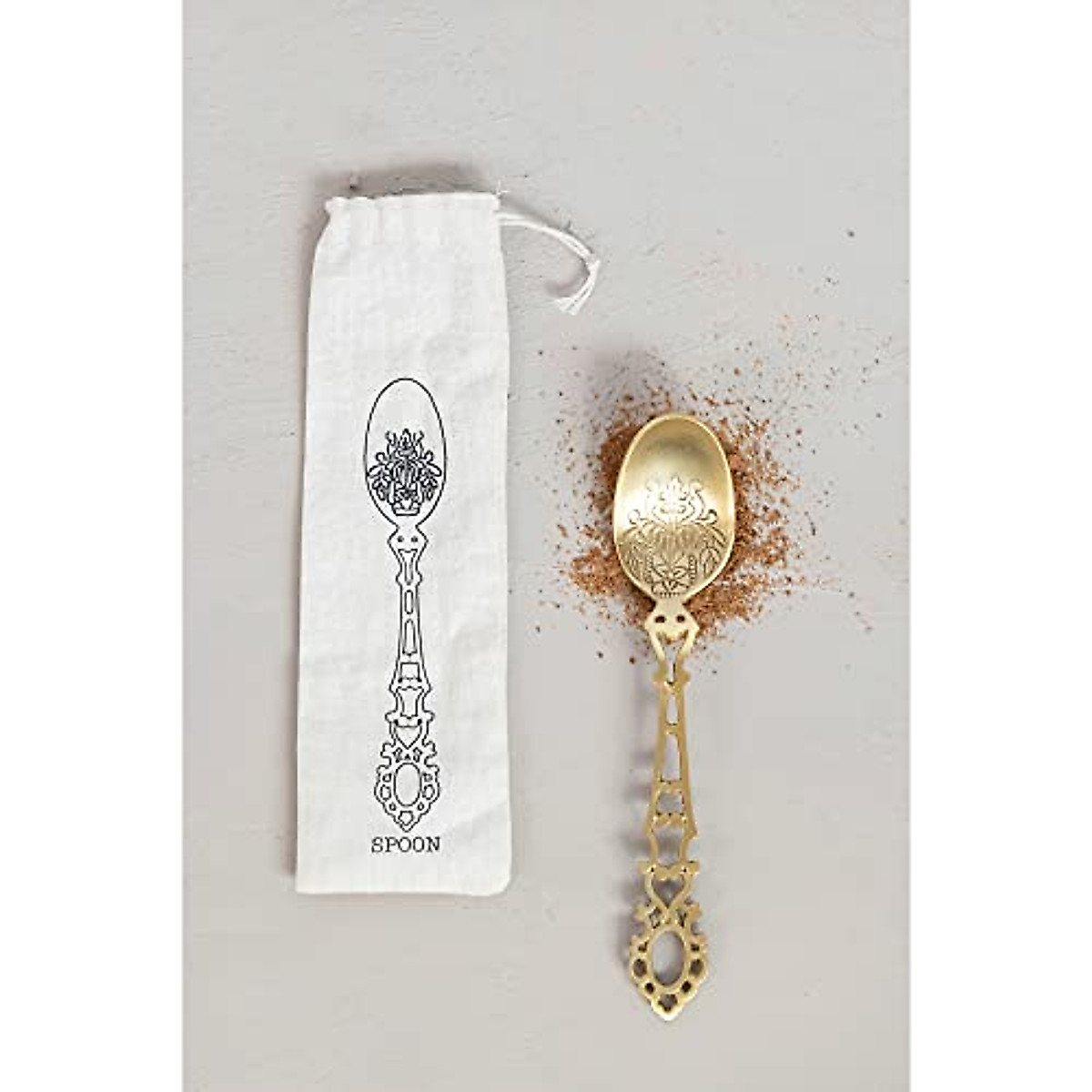 Creative Co-Op Brass Canvas Bag Spoon, 8" L x 2" W x 0" H, Natural