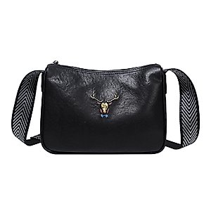 Men's Genuine Leather Satchel Bag Business Work Crossbody Bags Casual Small Shoulder Bag with Adjustable Straps (Black)
