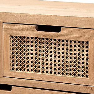 Baxton Studio Alina Medium Oak Finished Wood and Rattan 4-Drawer Accent Chest