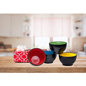 Bruntmore 20 Ounce Muti color ceramic bowls Dessert Bowls Set Of 4, 20 Oz Porcelain Dip Ice Cream Bowls, Serving Bowls,Microwave,Pasta Bowls Best for Christmas Gift