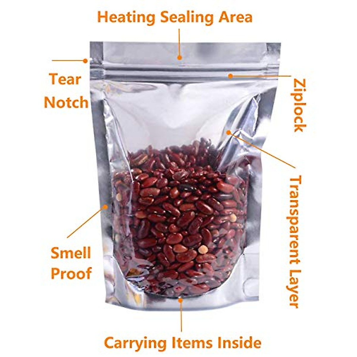 7.1x10.2" Candy Bags, 100PCS Stand Up Aluminum Foil Bags,Smell Proof Bags,Reclosable Airtight Foil Bags,Reusable Food Pouches Bags with Zip Lock,Sealable Treat Bags for Snacks Beans Coffee Dry Fruit