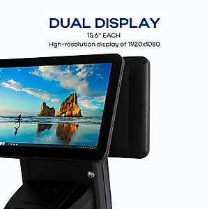 Multzo All in One Point of Sale M9W with 15.6'' Dual Touch Screen. Windows 10 OS and an i3 Processor. Touch Pos with 58mm Thermal Printer for Receipts Wi-fi, 4GB RAM and 64GB ROM. (Black)
