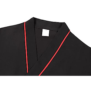 Sushi Chef Coat Unisex 3/4 Sleeve Japanese Chef Kimono Restaurant Uniform for Men and Women Black L