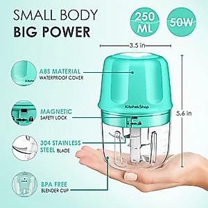Rechargeable Portable and Cordless Mini Food Processor 250ML with Stainless Steel Blade, Electric Garlic Chopper Vegetable Chopper Blender for Nuts Chili Onion Minced Meat and Spices BPA-Free(Green)