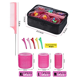 MaxNedrin Hair Roller sets,Self Grip Hair Curlers,3 Inch Salon Hair Dressing Curlers,3 Size (JUMBO LARGE MEDUIEM)18 Packs(Rose Red)