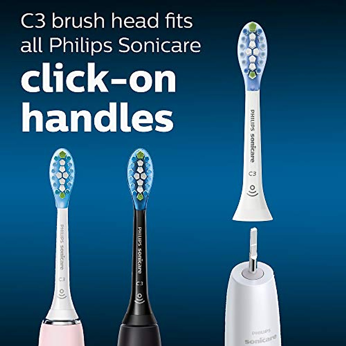 Philips Sonicare Genuine C3 Premium Plaque Control Toothbrush Heads, 4 Brush Heads, White, HX9044/65