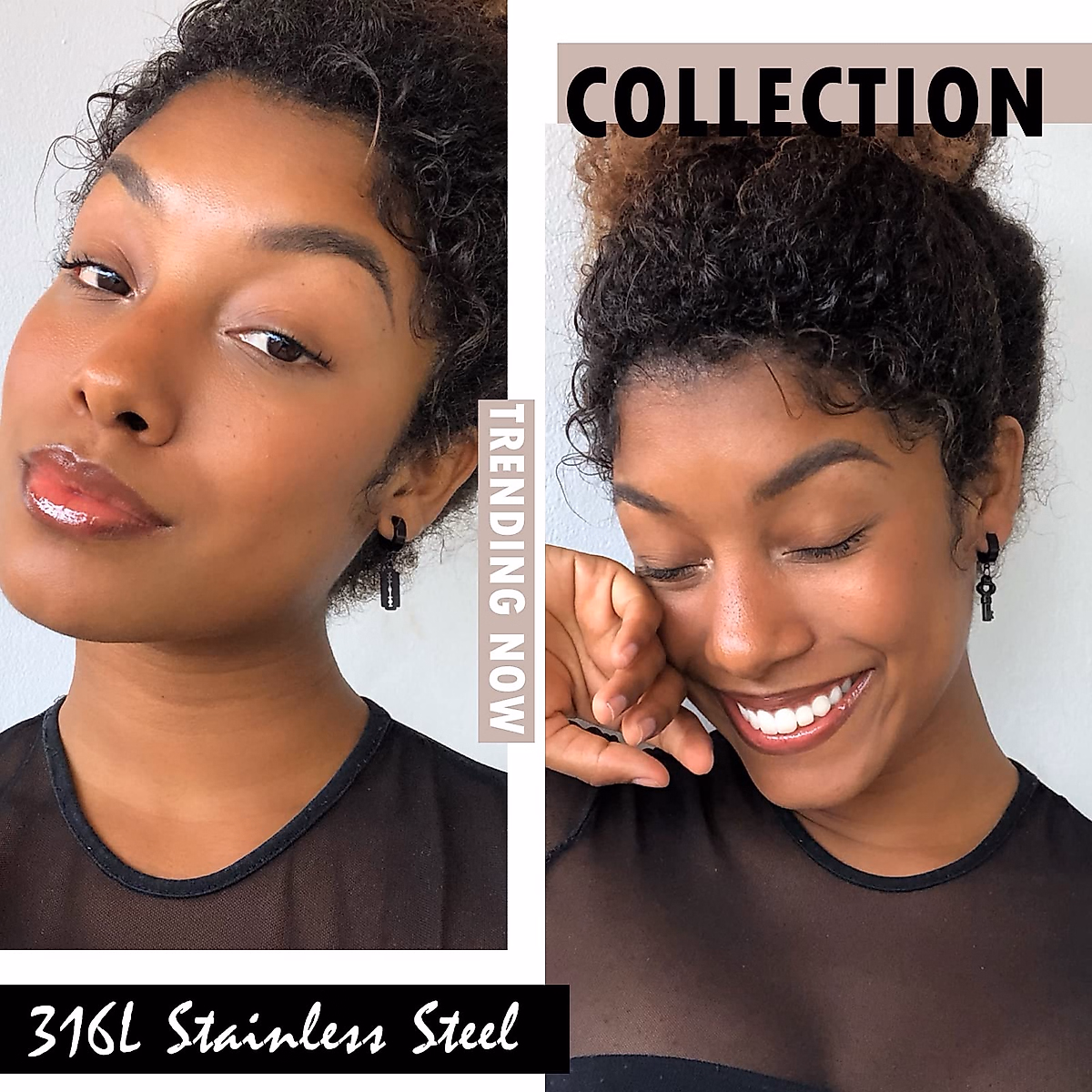 Black Cross Earrings for Men, 28 Pieces Stainless Steel Long Chain Dangle Piercing Hoop Earrings Set for Gifts (Black)