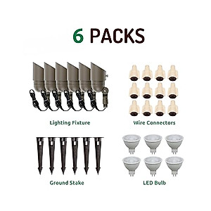 Lumina 4W LED Landscape Lights Cast-Aluminum Waterproof Outdoor Low Voltage Spotlights for Walls Trees Flags Light with Warm White 4W MR16 LED Bulb and ABS Ground Stake Bronze SFL0104-BZLED6 (6PK)