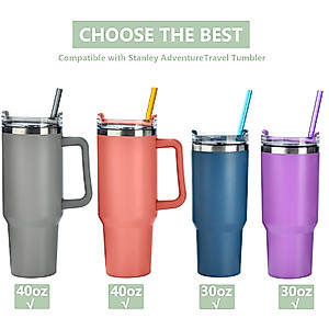 8 Pack Replacement Straws for 40 oz Stanley Adventure Travel Tumbler Cup, Reusable Straws Colored Plastic Straws with Cleaning Brush, Compatible with 40oz 30oz 20oz 14oz Stanley Water Jug, 12inch